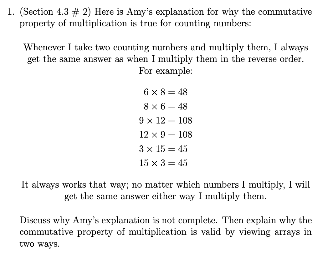 Solved 1. (Section 4.3 # 2) Here is Amy's explanation for | Chegg.com