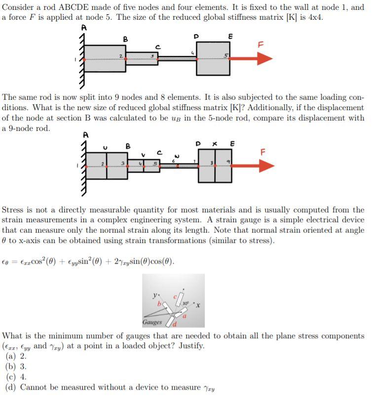 Consider a rod ABCDE made of five nodes and four | Chegg.com