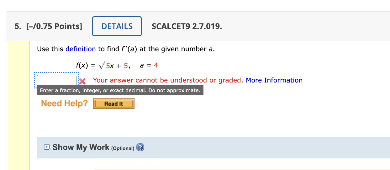 Solved SCALCET9 2.7.019. Use this definition to find f′(a) | Chegg.com