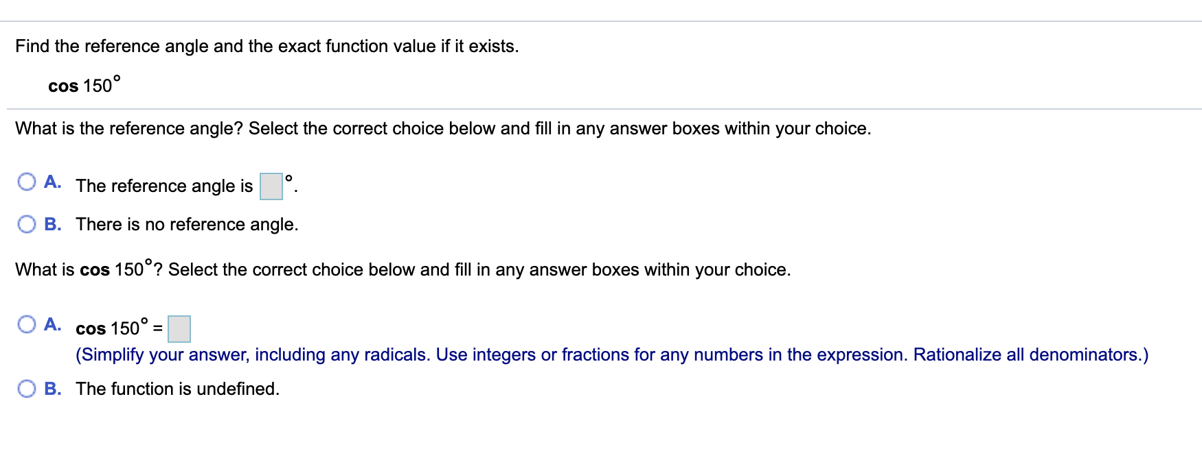 Solved Find the reference angle and the exact function value | Chegg.com