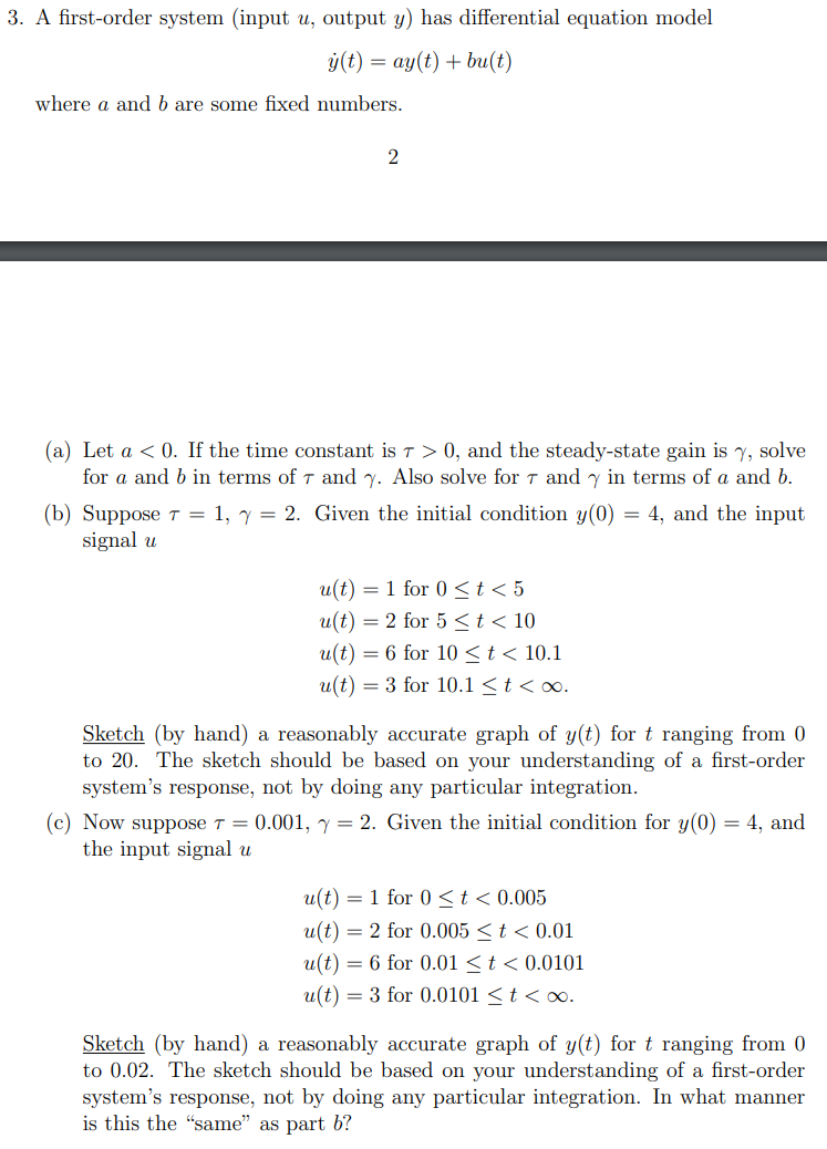 3. A first-order system (input u, output y) has | Chegg.com