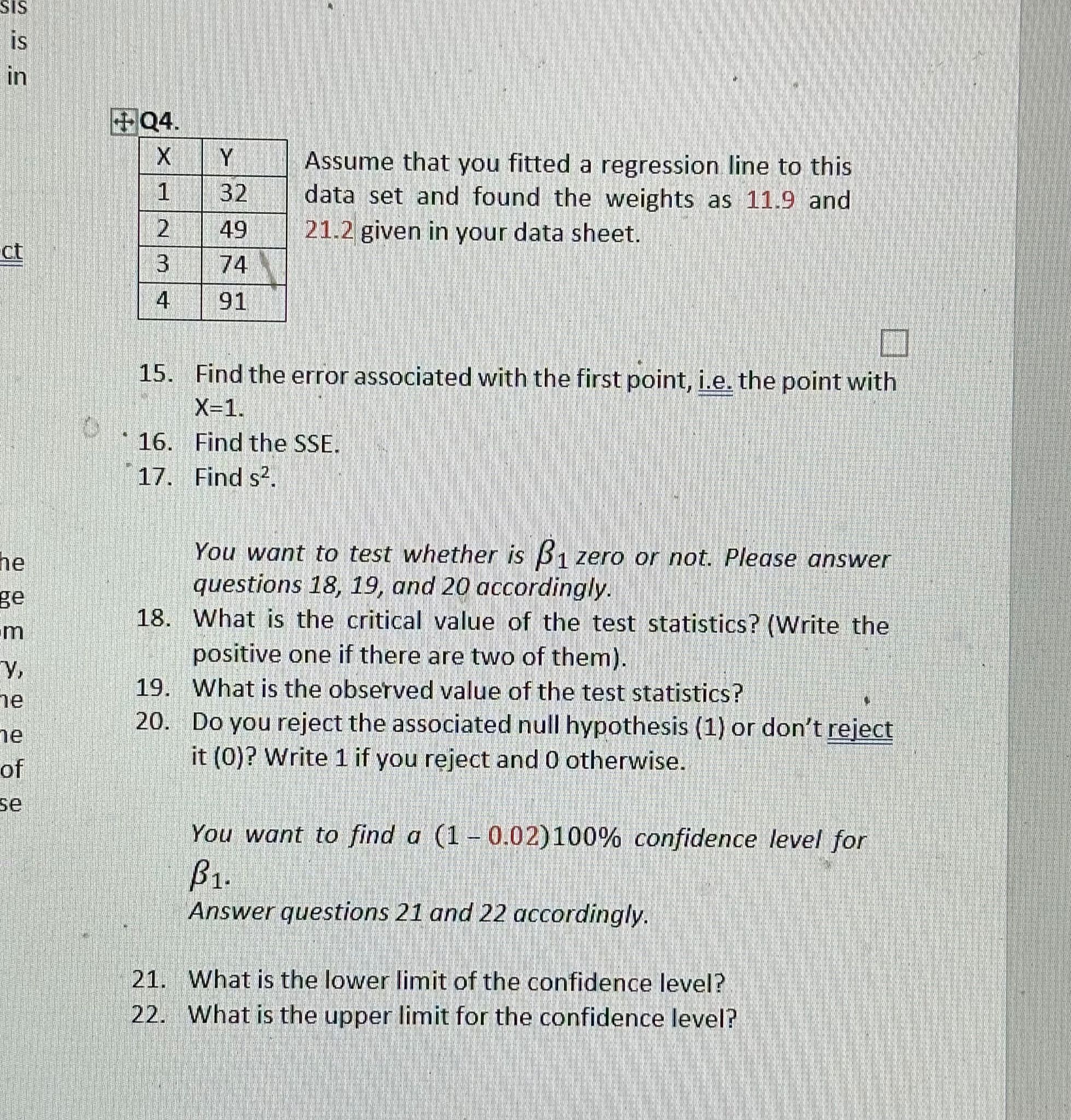 Q4 Assume that you fitted a regression line to this | Chegg.com