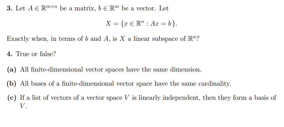 Solved 3. Let A∈Rm×n be a matrix, b∈Rm be a vector. Let | Chegg.com