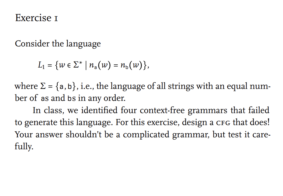Solved Consider the language L1={w∈Σ∗∣na(w)=nb(w)} where | Chegg.com