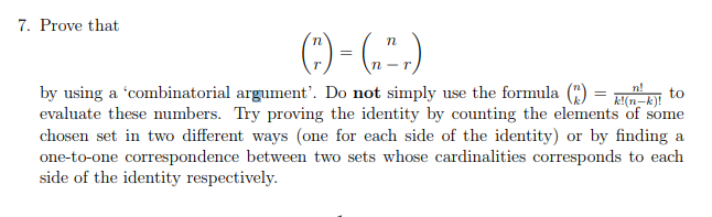 Solved 7 Prove That By Using A Combinatorial Argument Do
