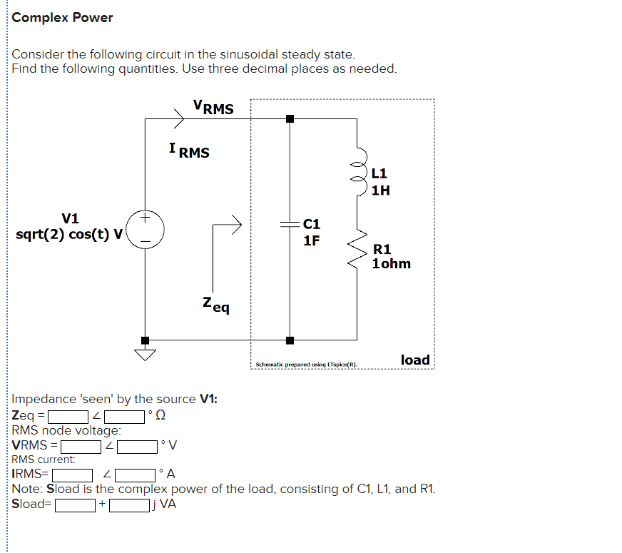 Solved Complex Power Consider the following circuit in the | Chegg.com