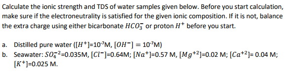 Solved Calculate the ionic strength and TDS of water samples | Chegg.com