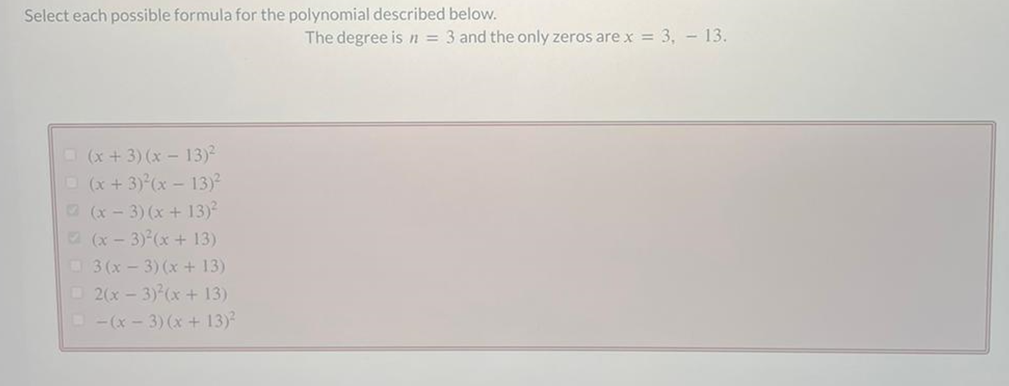 Solved Select each possible formula for the polynomial | Chegg.com