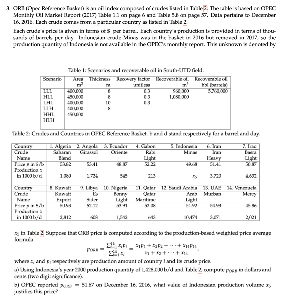 Solved 3. ORB (Opec Reference Basket) is an oil index | Chegg.com