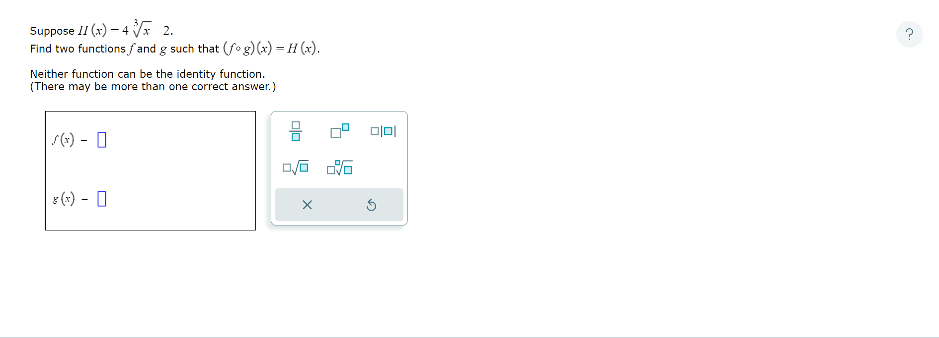 Solved Suppose =Hx−43x2 . Find two functions f | Chegg.com