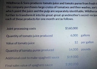 Solved Wildrorse \& Sons produces tomato juice and tomato | Chegg.com
