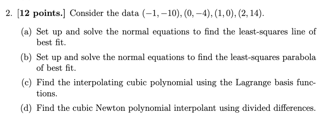 Solved 2. [12 points.] Consider the data | Chegg.com
