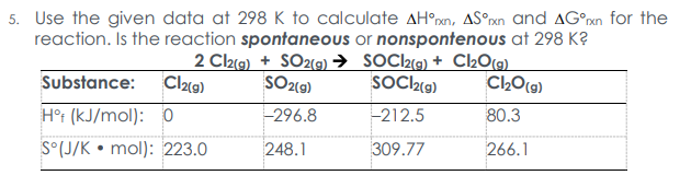 Solved 5. Use the given data at 298 K to calculate AH'x, | Chegg.com
