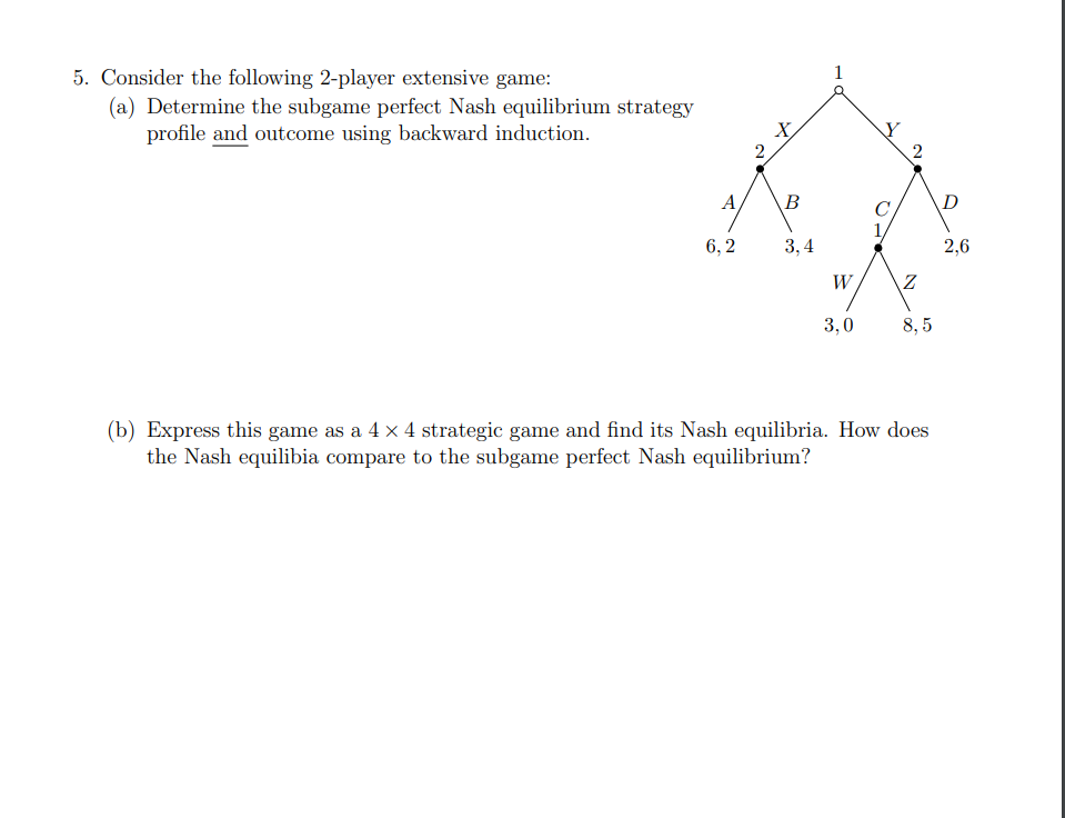 Solved 5. Consider the following 2-player extensive game: | Chegg.com