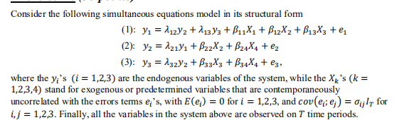 Consider the following simultaneous equations model | Chegg.com