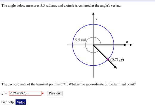 Solved The angle below measures 5.5 radians, and a circle is | Chegg.com