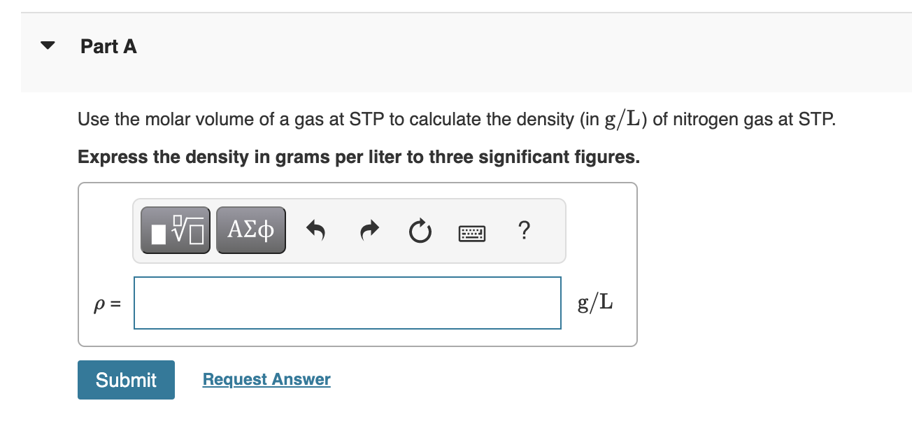 Solved Use the molar volume of a gas at STP to calculate the | Chegg.com