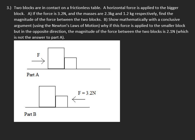 Solved Two blocks are in contact on a frictionless table. A | Chegg.com