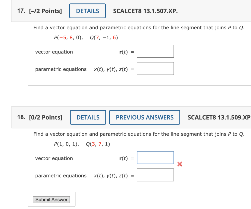 Solved 17. [-/2 Points] DETAILS SCALCET8 13.1.507.XP. Find a | Chegg.com