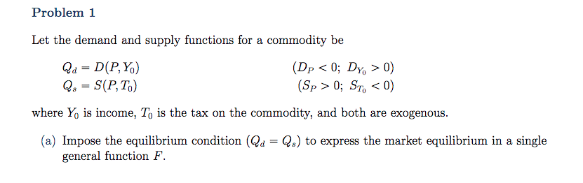 Solved Problem 1 Let the demand and supply functions for a | Chegg.com
