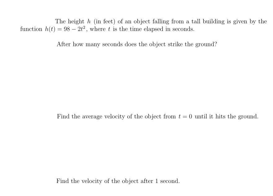 Solved The height h (in feet) of an object falling from a | Chegg.com
