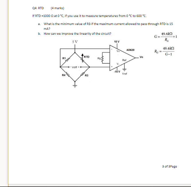 Solved 04: RTD (4 marks) If RTD=10000 at 0 °C, if you use it | Chegg.com
