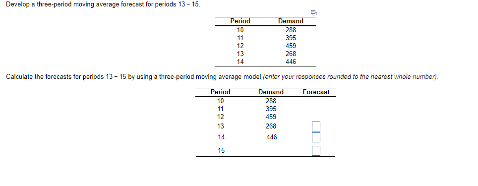 Solved Develop a three-period moving average forecast for | Chegg.com