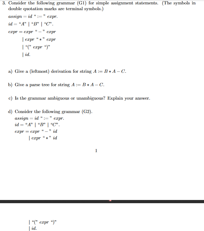 (Solved) : 3 Consider Following Grammar G1 Simple Assignment Statements ... (Solved) : 3 Consider Following Grammar G1 Simple Assignment Statements ...