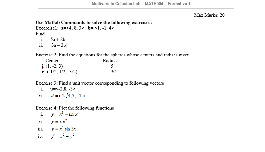 Solved Multivariate Calculus Lab - MATH504 - Formative 1 Max | Chegg.com