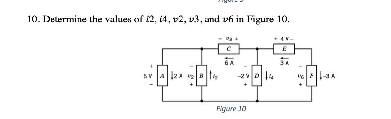 Solved 10. Determine the values of i2, i4, v2, v3, and v6 in | Chegg.com