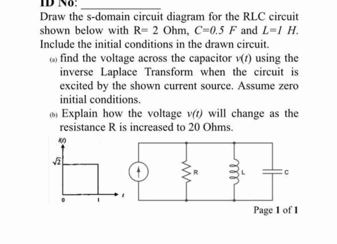 11 No:Draw the s-domain circuit diagram for the RLC | Chegg.com