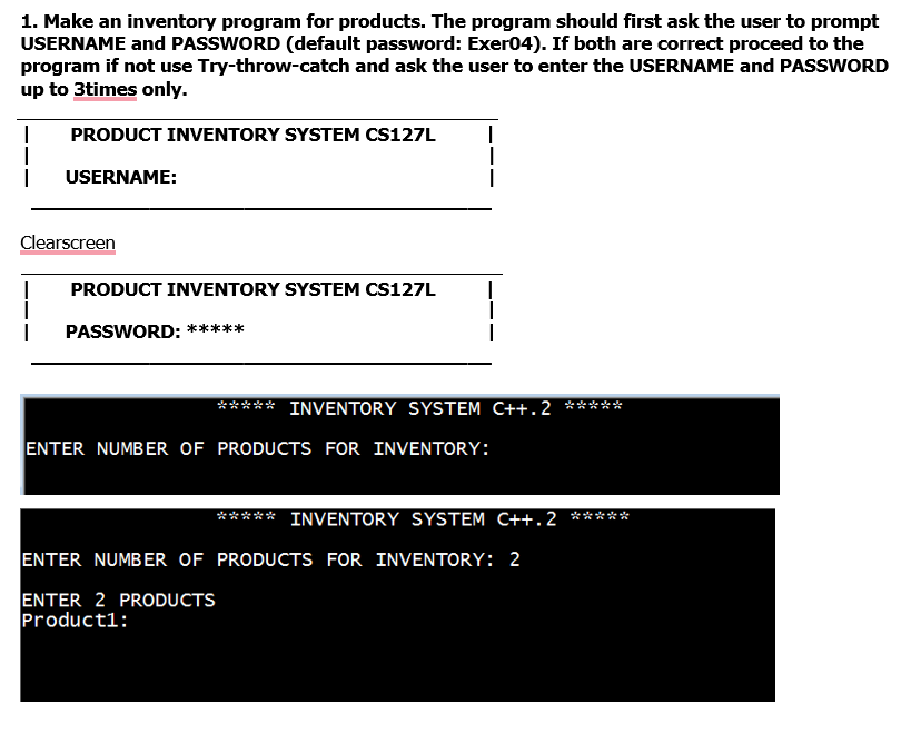 Solved 1. Make an inventory program for products. The | Chegg.com