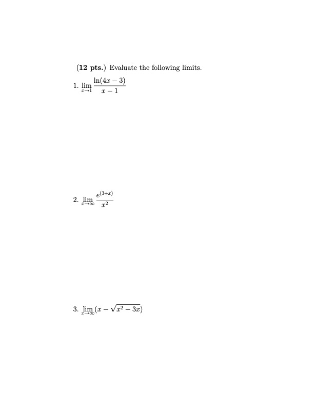 Solved (12 ﻿pts.) ﻿Evaluate the following | Chegg.com