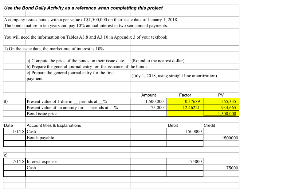 Solved Use the Bond Daily Activity as a reference when | Chegg.com