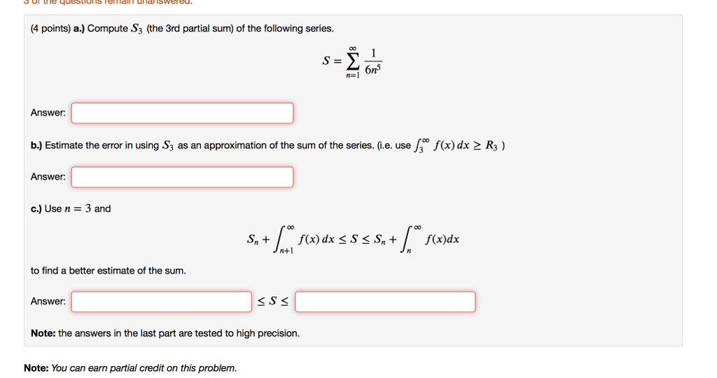 Solved 4 points) a.) Compute S3 (the 3rd partial sum) of the | Chegg.com