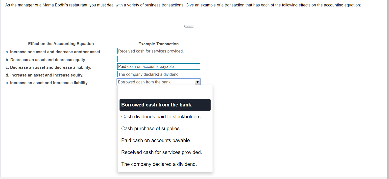 Solved Effect on the Accounting Equation a. Increase one | Chegg.com
