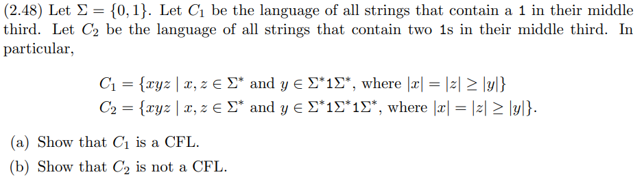 Solved (2.48) Let Σ={0,1}. Let C1 be the language of all | Chegg.com