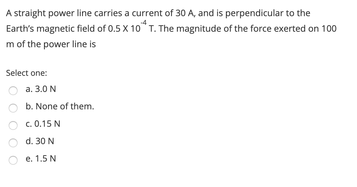 Solved A straight power line carries a current of 30 A, and | Chegg.com