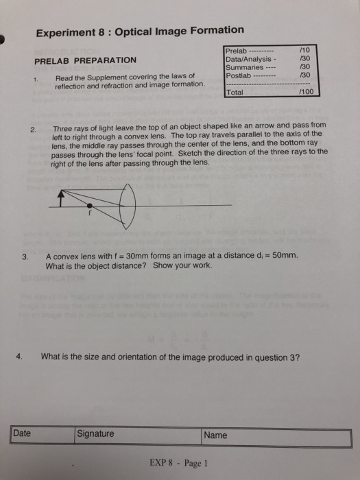 Solved Experiment 8 : Optical Image Formation Prelab - | Chegg.com