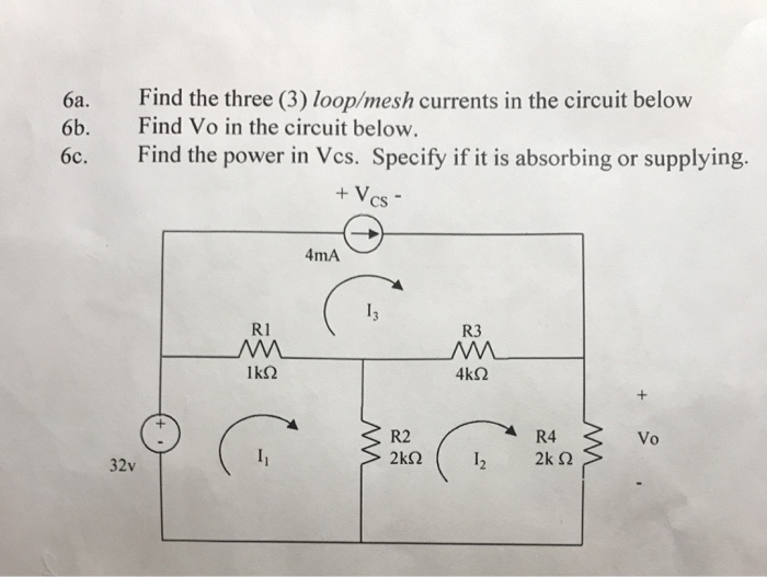 Solved 6a. Find the three (3) loop/mesh currents in the | Chegg.com