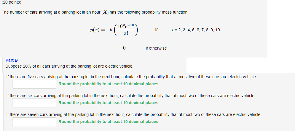 Solved The number of cars arriving at a parking lot in an | Chegg.com