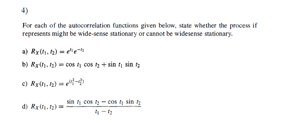 For each of the autocorrelation functions given | Chegg.com