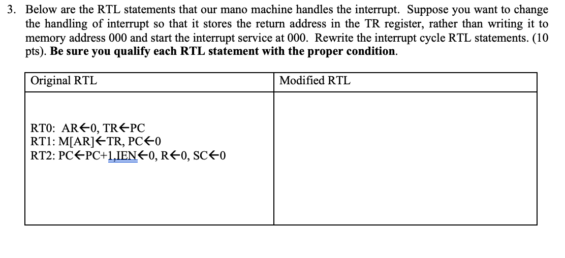 3. Below are the RTL statements that our mano machine | Chegg.com