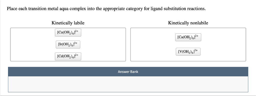 Solved Place each transition metal aqua complex into the | Chegg.com