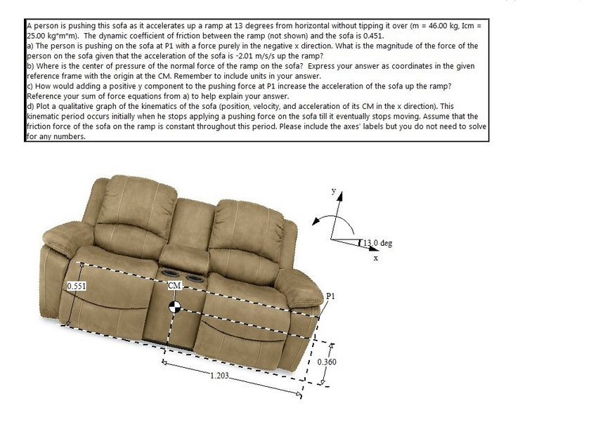 Solved A person is pushing this sofa as it accelerates up a | Chegg.com