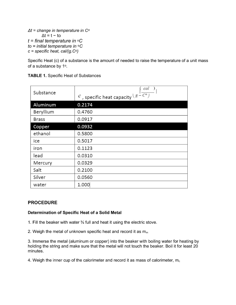 SPECIFIC HEAT EXPERIMENT INTRODUCTION Heat refers to | Chegg.com