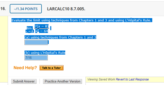 Solved Evaluate the limit using techniques from Chapters 1 | Chegg.com