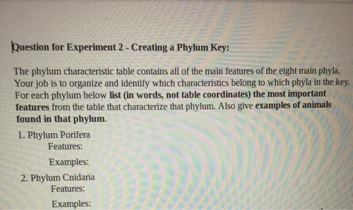 Solved Table 1: Phylum Characteristics Table A Bilateral | Chegg.com