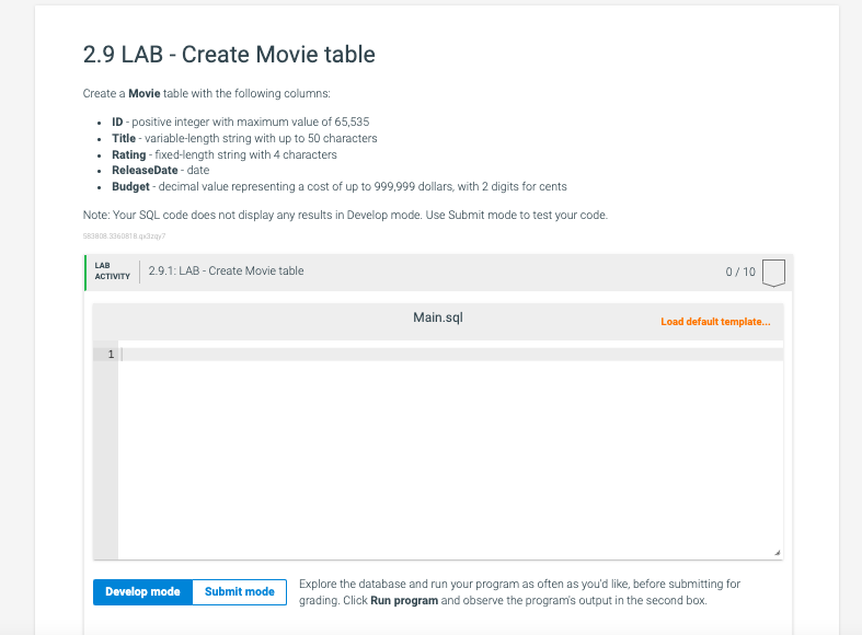 Solved 2.9 ﻿LAB - ﻿Create Movie tableCreate a Movie table | Chegg.com