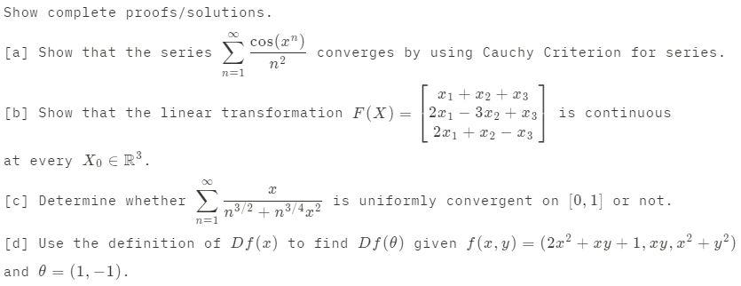 Solved Show complete proofs/solutions. [a] Show that the | Chegg.com